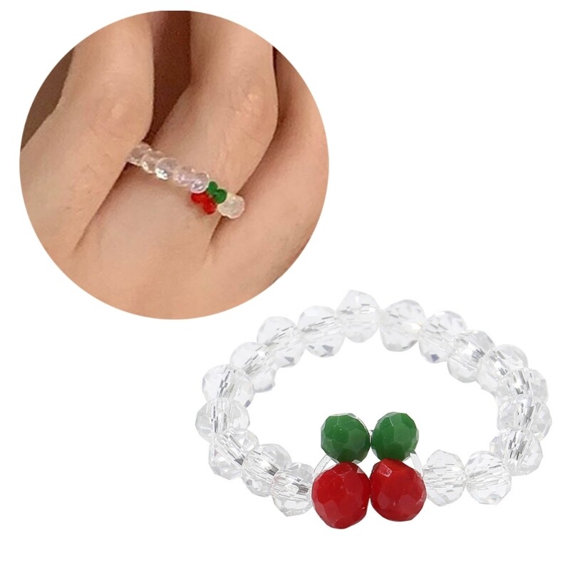Elegant Cherry Beaded Rings Crystal Elastic Rope Finger Rings ...