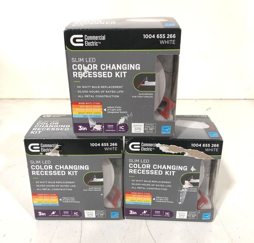 3pk Commercial Electric Slim 3 in. Color Select Recessed White LED Kit ...