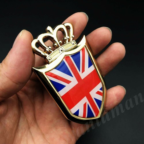 Metal Golden Union Jack UK Crown Flag Shield Car Emblem Badge Decals ...