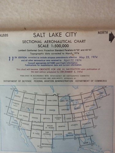 SALT LAKE CITY Sectional Aeronautical Chart, 11th ED, 1974, US west | eBay