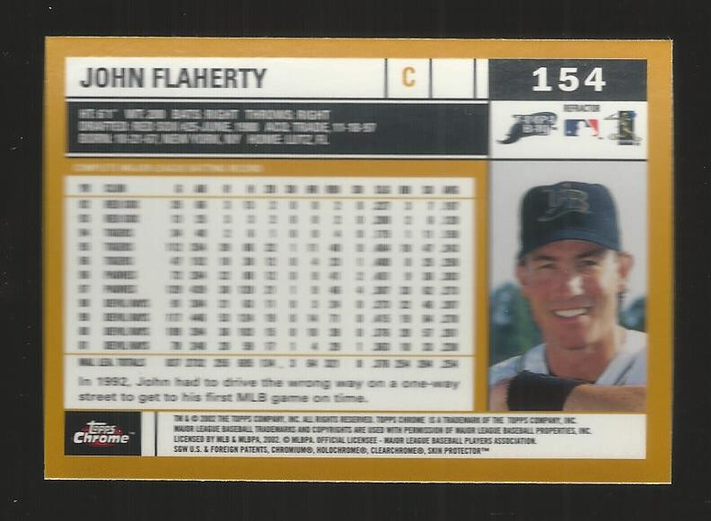 2002 Topps Chrome John Flaherty Devil Rays #154 Gold Refractor Rare ...
