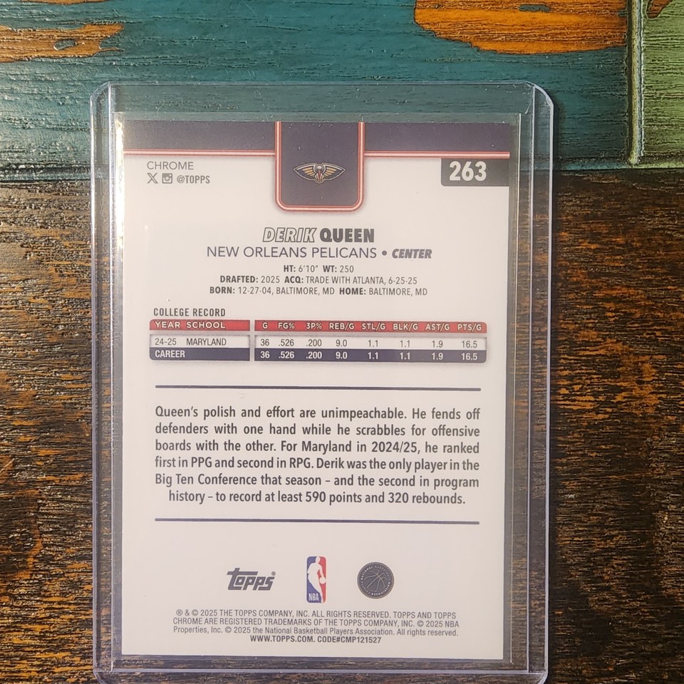 Derik Queen Rookie RC Orange Basketball Refractor 2025-26 Topps Chrome ...