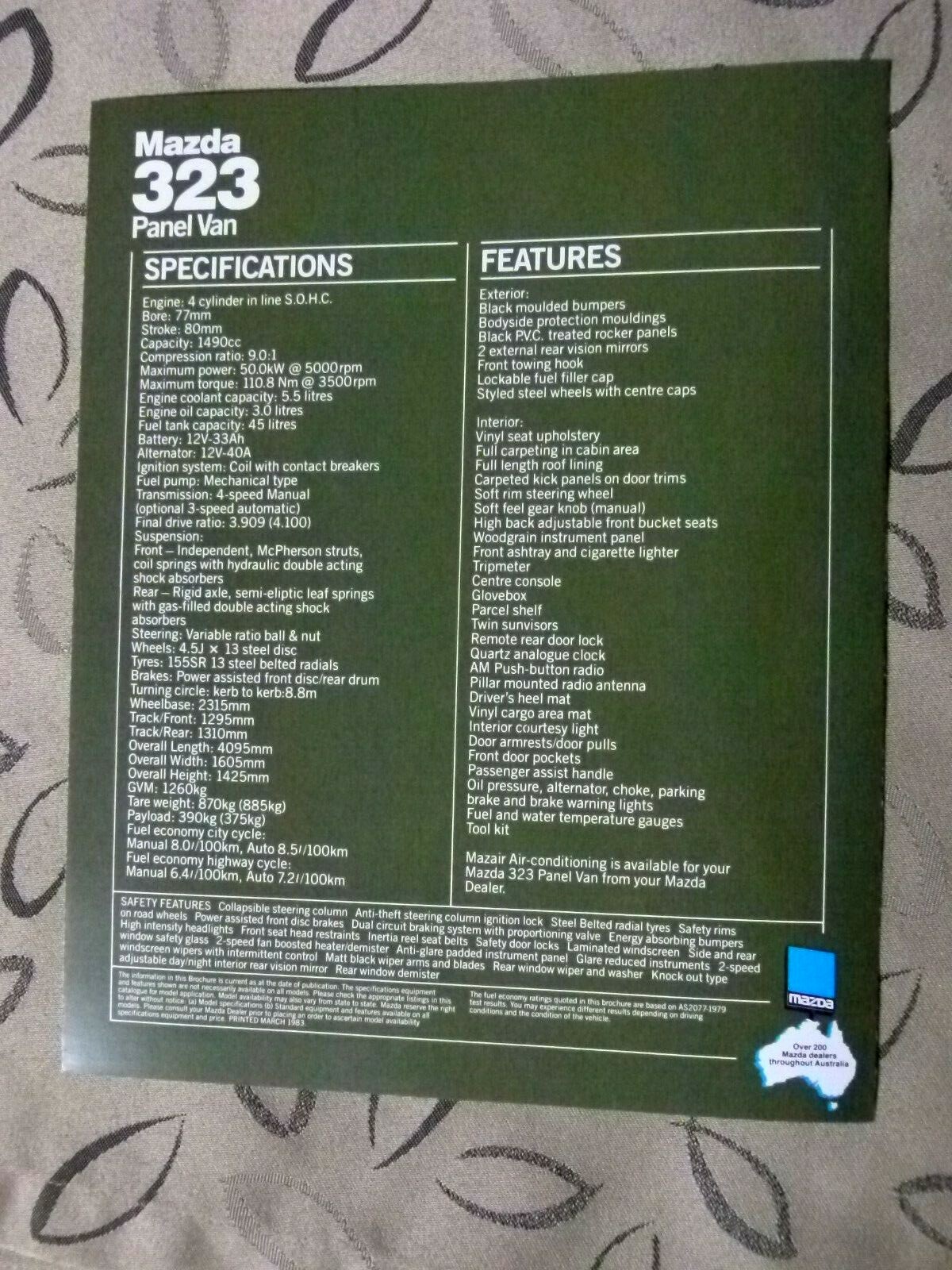 MAZDA 323 PANEL VAN 6 PAGE FOLDOUT TYPE BROCHURE MARCH 1983 | eBay