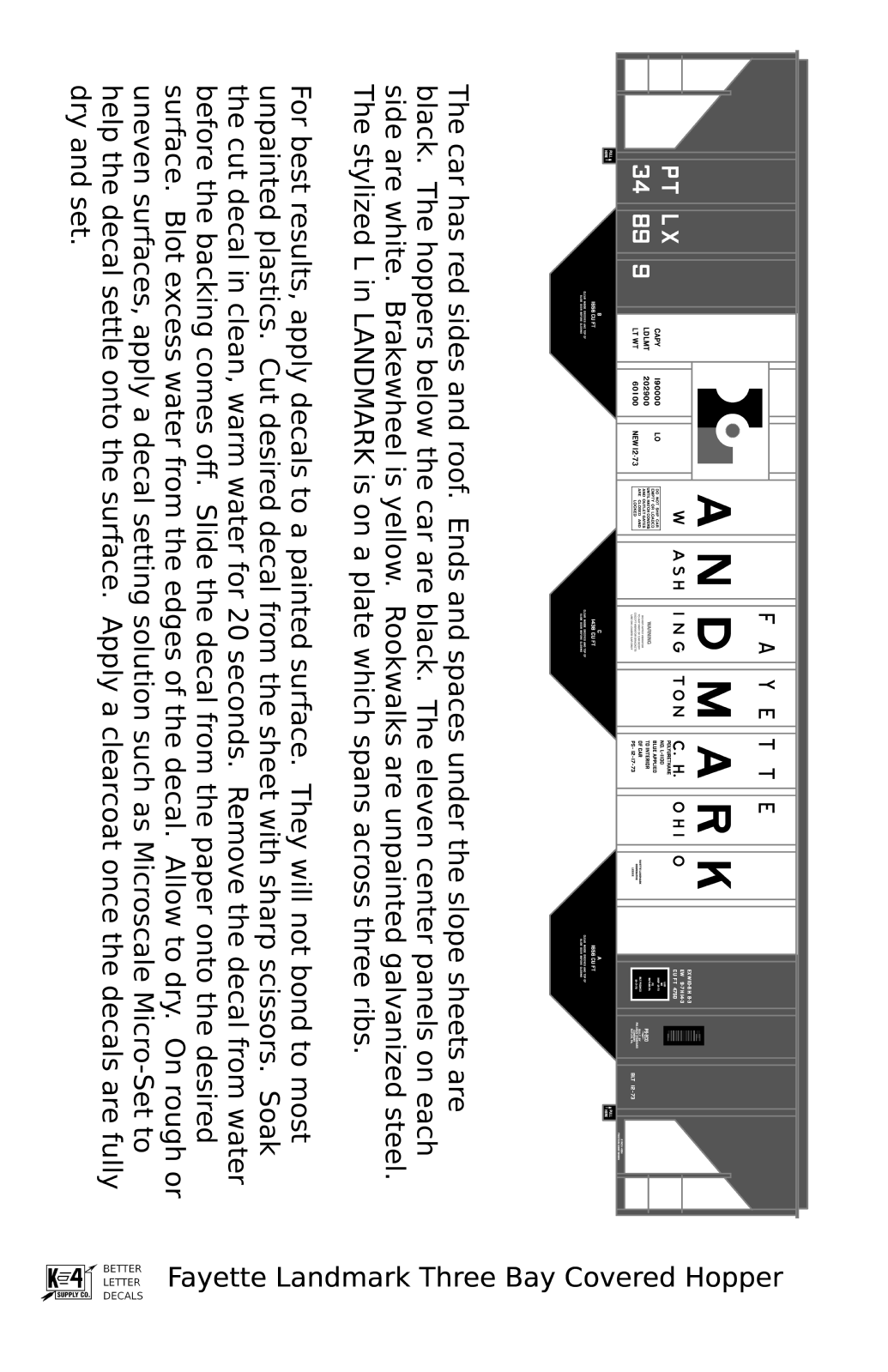 K4 HO Scale Decals Fayette Landmark PS2-CD Covered Hopper Black/White ...