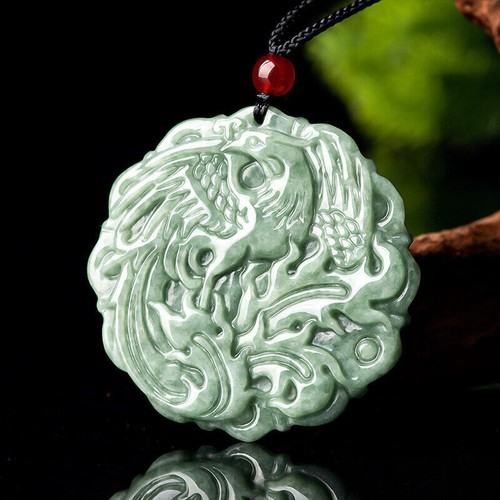 Burmese Jade Phoenix Pendant Natural Green Necklace Man Amulets Vintage ...
