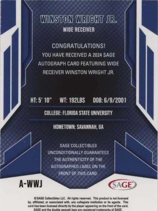 2024 SAGE HIT Low Series Winston Wright Jr. #A-WWJ for sale | eBay