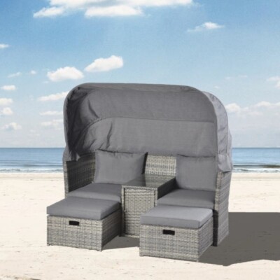 Strandkorb Lounge 170x170 Rattan Sonnenliege Sonneninsel Gartenliege ...