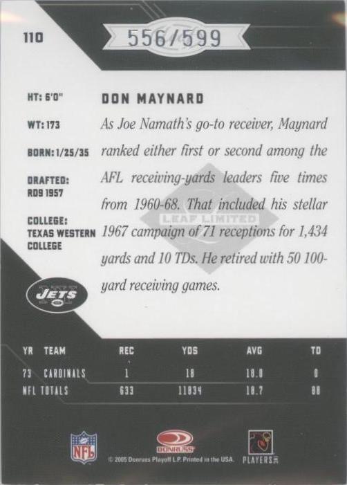 Las mejores ofertas en 2005 Leaf Limited Don Maynard #110 | eBay