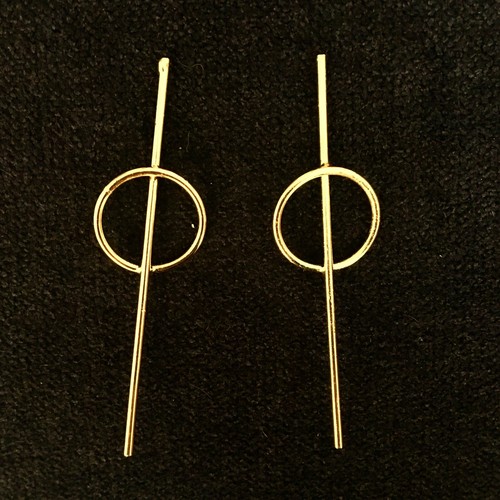 Gold hoops + rod earrings Fashionable jewellery On trend drop geometric ...