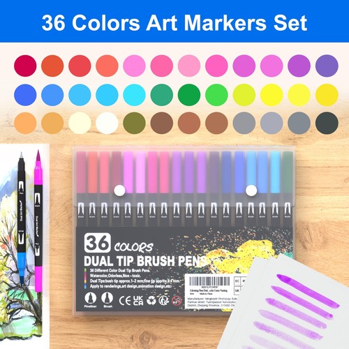 Dual Brush Marker Pens 36 Colors Art Markers with Fine and Brush Tip ...