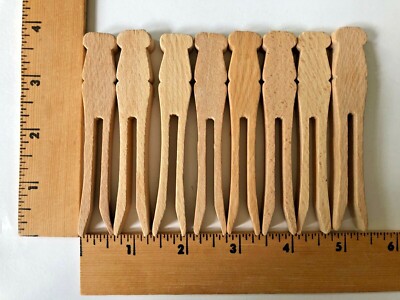 8 Vintage Wooden Flat Top Push Style Clothes Pins Natural Color | eBay