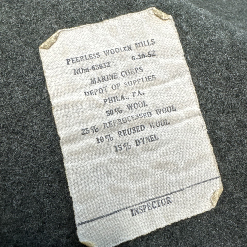 1952 USMC Wool Green Military Issue Field Blanket Marine Corps Label ...