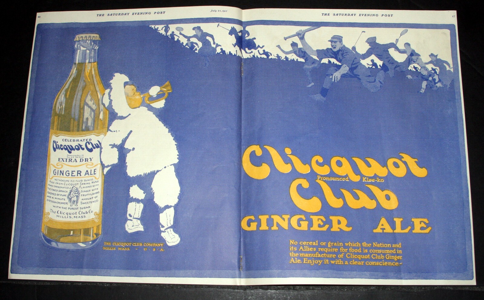 1917 OLD MAGAZINE PRINT AD, CLICQUOT CLUB GINGER ALE, ENJOY A CLEAR ...