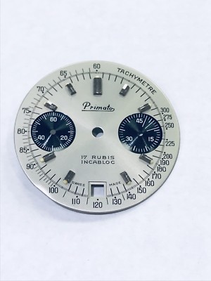 Primato Chronograph 17 Rubis Incabloc Tachymeter Silver & Black Watch ...