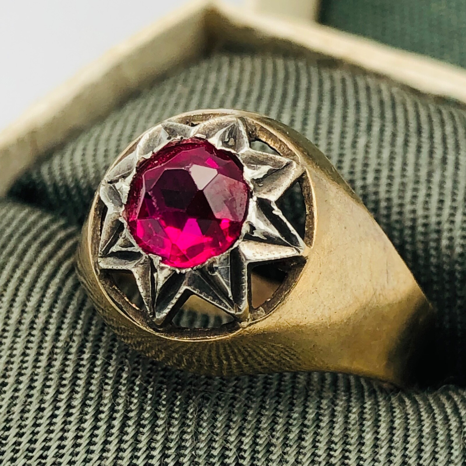 Vintage Gilt Soviet Ring Edelweiss Silver 875 Ruby Si… - Gem