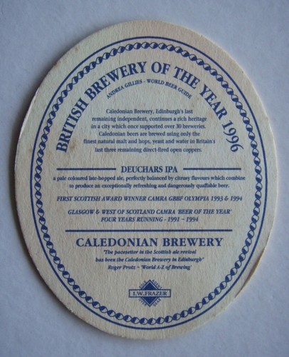 DEUCHARS IPA INDIA PALE ALE EDINBURGH CALEDONIAN BREWERY OF YEAR 1996 ...