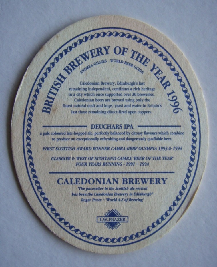 DEUCHARS IPA INDIA PALE ALE EDINBURGH CALEDONIAN BREWERY OF YEAR 1996 ...