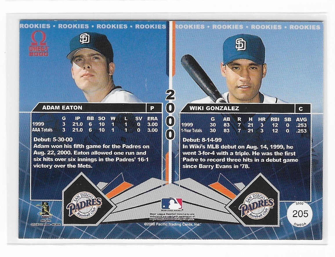 2000 Pacific Omega - Adam Eaton, Wiki Gonzalez #205 /999 for sale ...