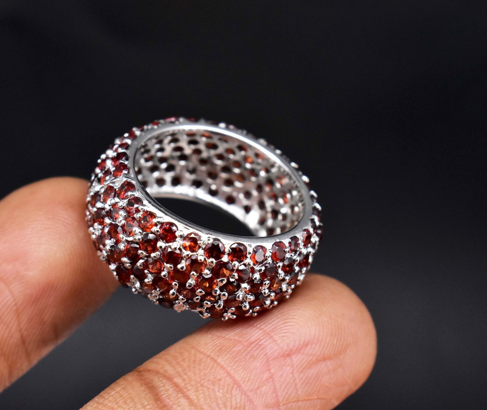 100% Natural Orange Sapphire 9.50Gm 925 Sterling Silver Round Eternity ...