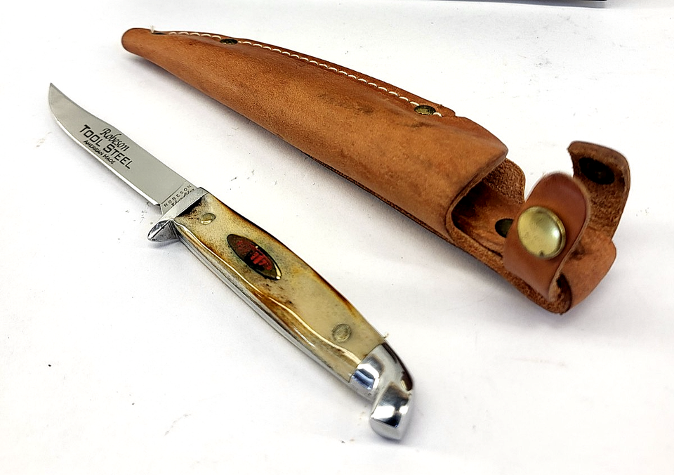 Vintage Robeson Shuredge Small Stag Fixed Blade Hunter Knife W/Sheath ...