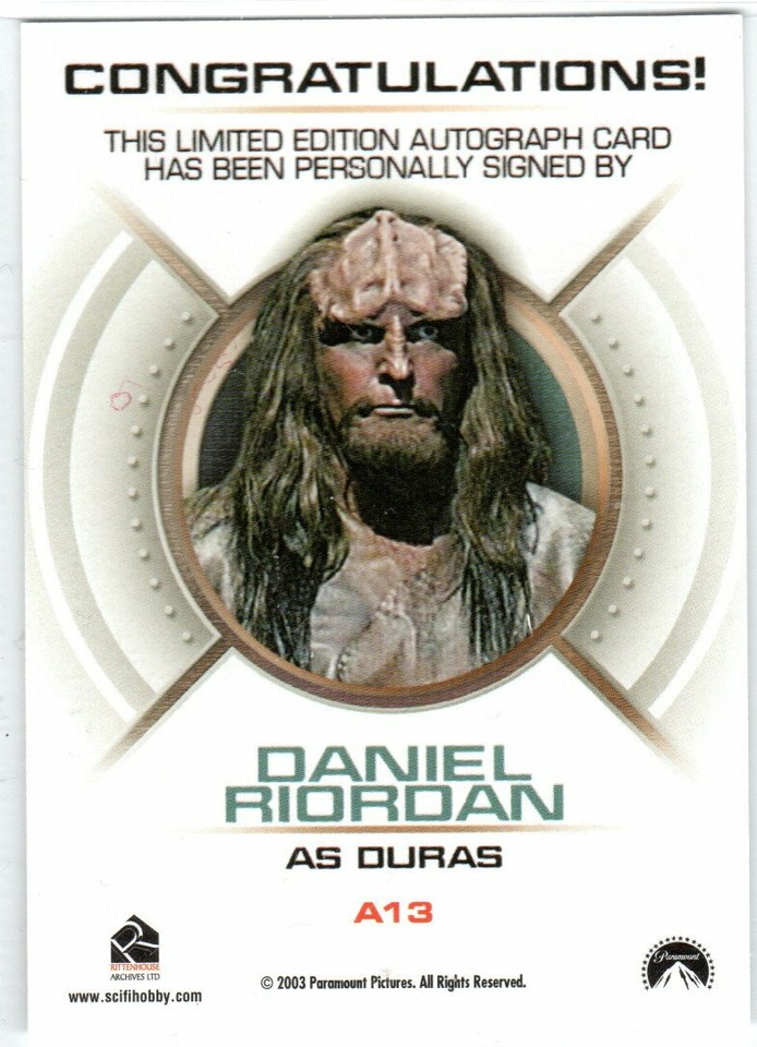 STAR TREK ENTERPRISE SEASON 2 A13 DANIEL RIORDAN AS DURAS KLINGON ...