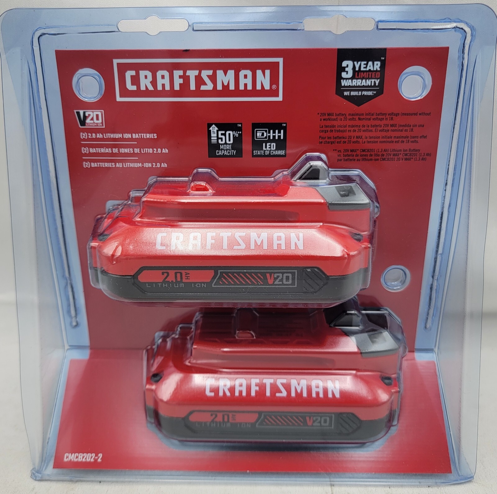 Craftsman+CMCB202+V20+2.0Ah+Lithium+Ion+Battery+-+2+Pack for sale ...