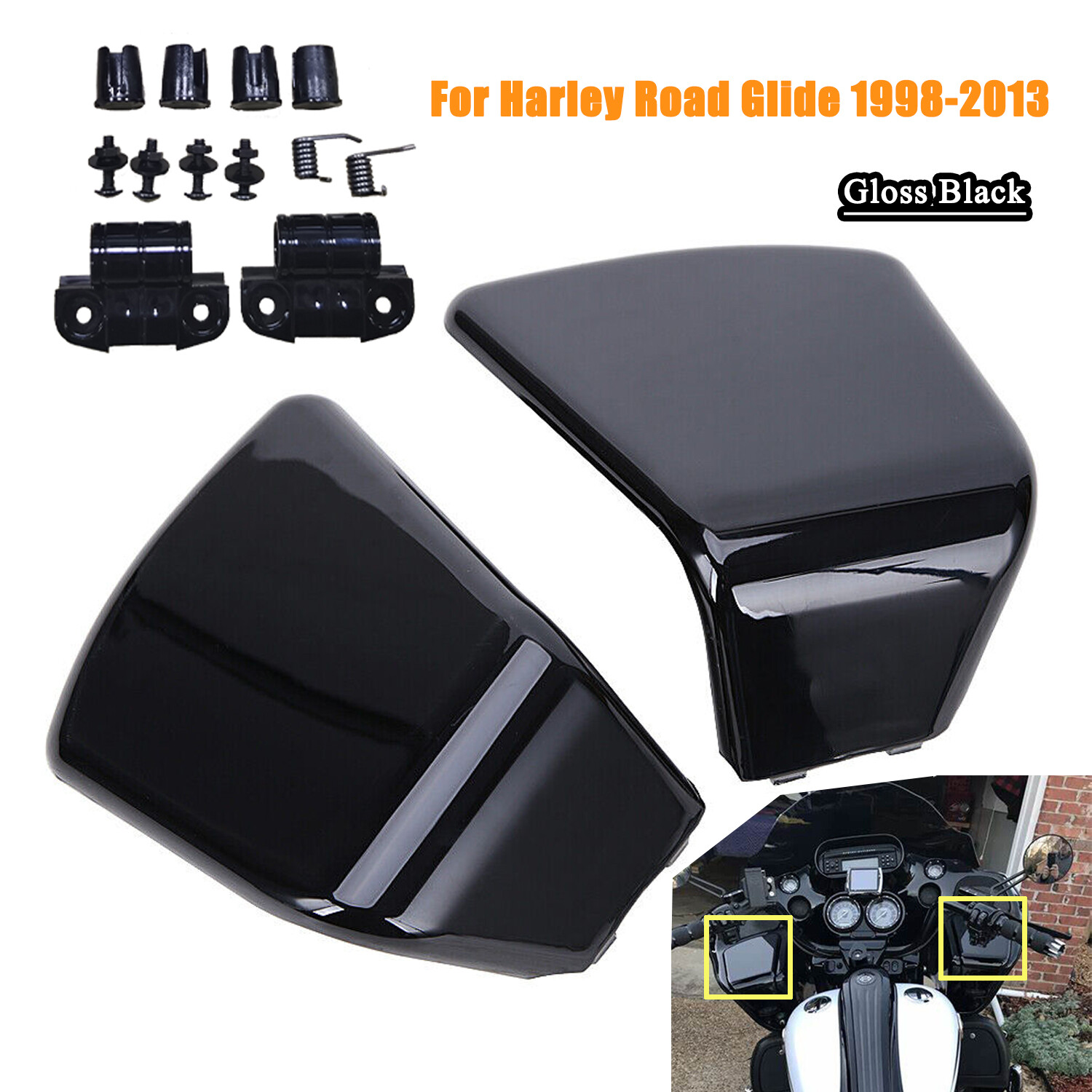 Gloss Black Inner Fairing Glove Box Door Cover Kit For Harley Road ...