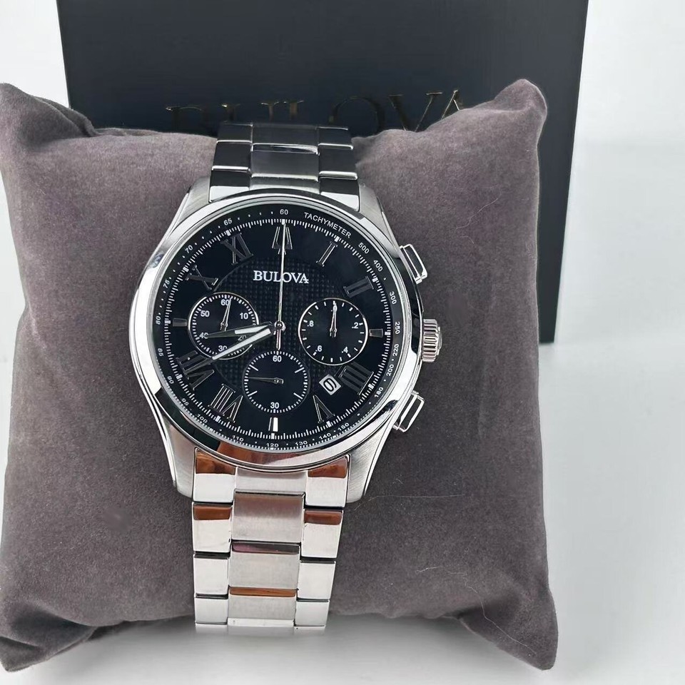 Bulova Classic 96B288 Men's Watch Black Dial Wilton Chronograph ...