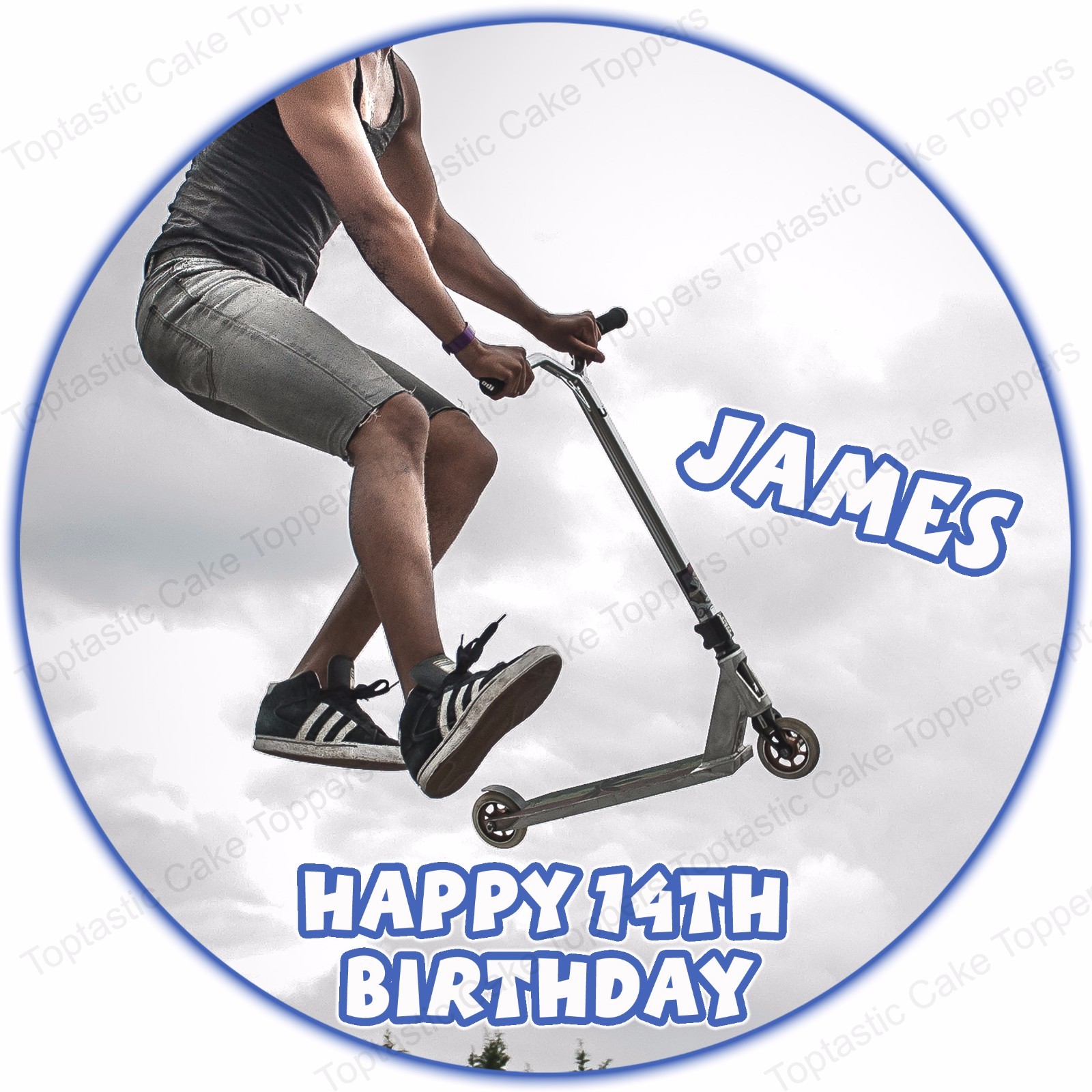 Personalised Stunt Scooter Round Edible Icing Birthday Party Cake ...