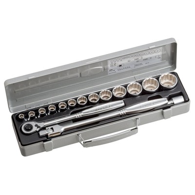 TONE 770M 1/2" Drive 12 pt 8-32mm Socket Wrench Set 16 Tools MADE IN ...