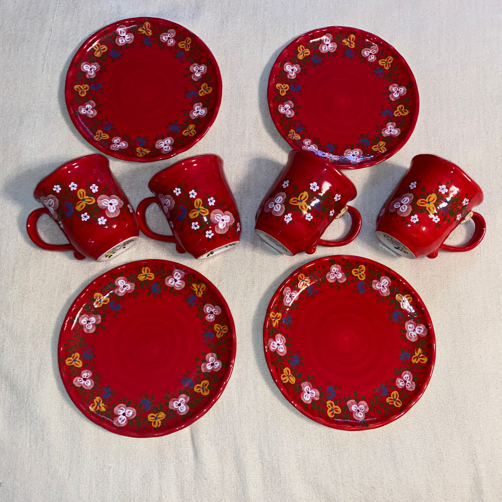 ESPANA Lifestyle PASHA Set 4 Luncheon/Salad 8 1/4' Plates & 4 mugs Red ...