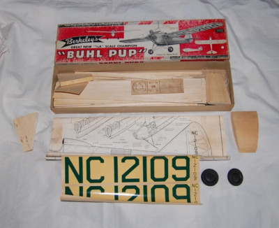 VINTAGE BERKELEY MODEL BUHL PUP BALSA WOOD AIRPLANE FREE FLIGHT UNMADE ...