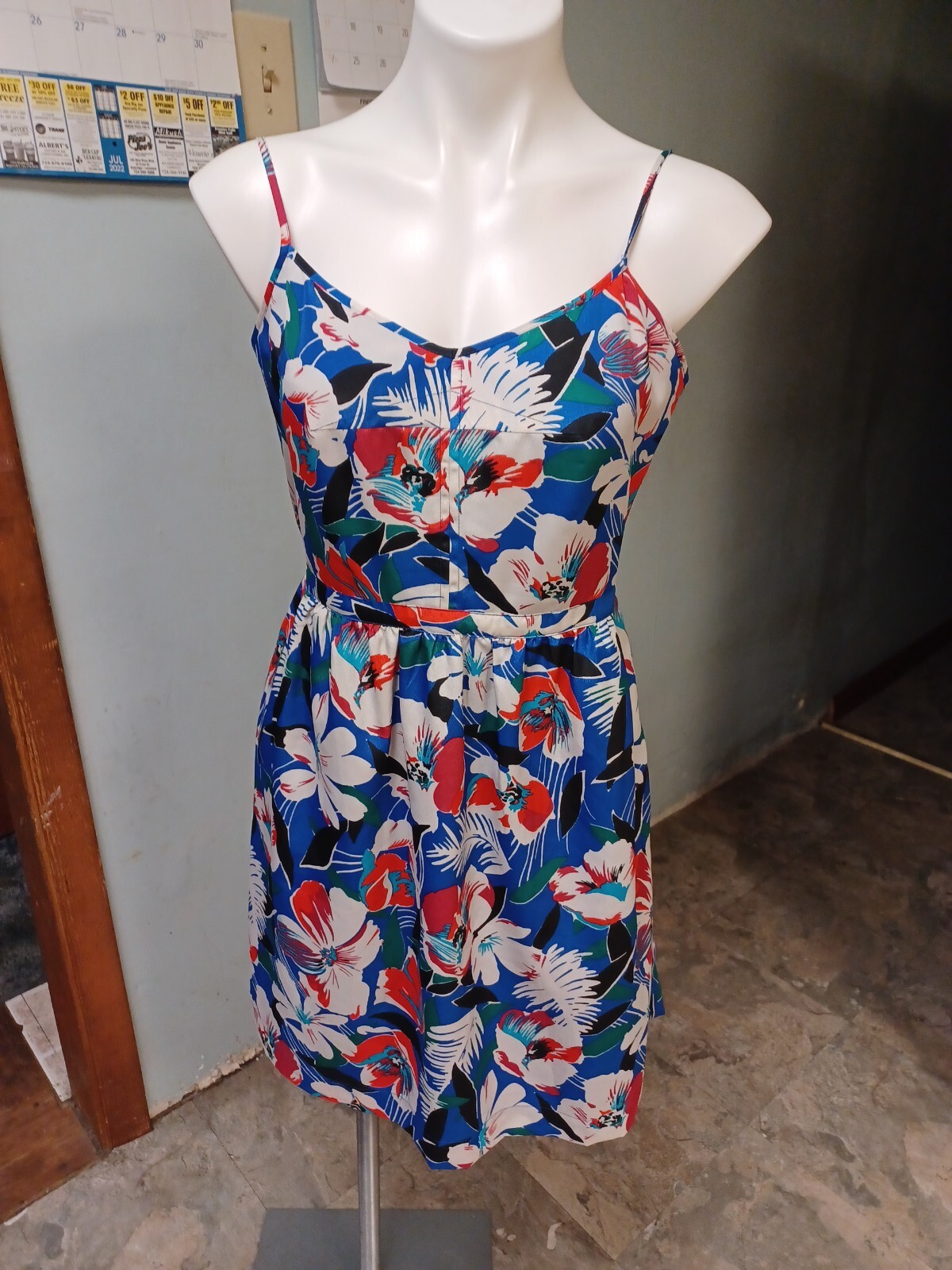 J Crew Red/Blue Floral Sundress Sz 8 Spaghetti Strap Fit & Flare Lined ...