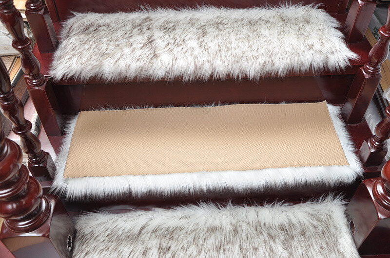 Faux Wool Stair Tread Carpet Mat Staircase Plush Non-slip Rug Pad ...