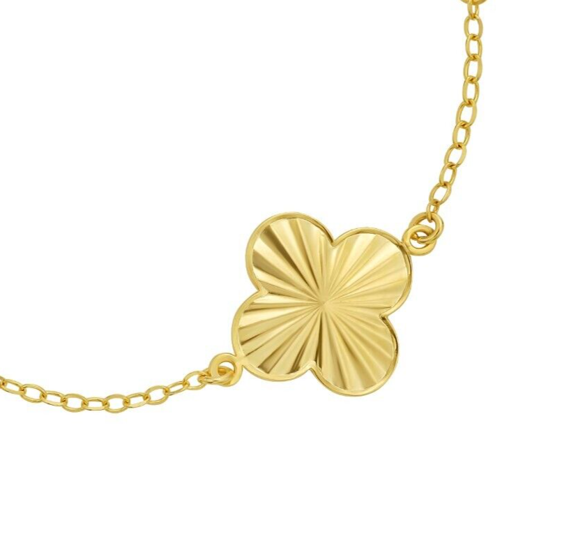 14k Yellow Gold 7.25" Clover Flower Chain Link Bracelet - 4 stations 2. ...
