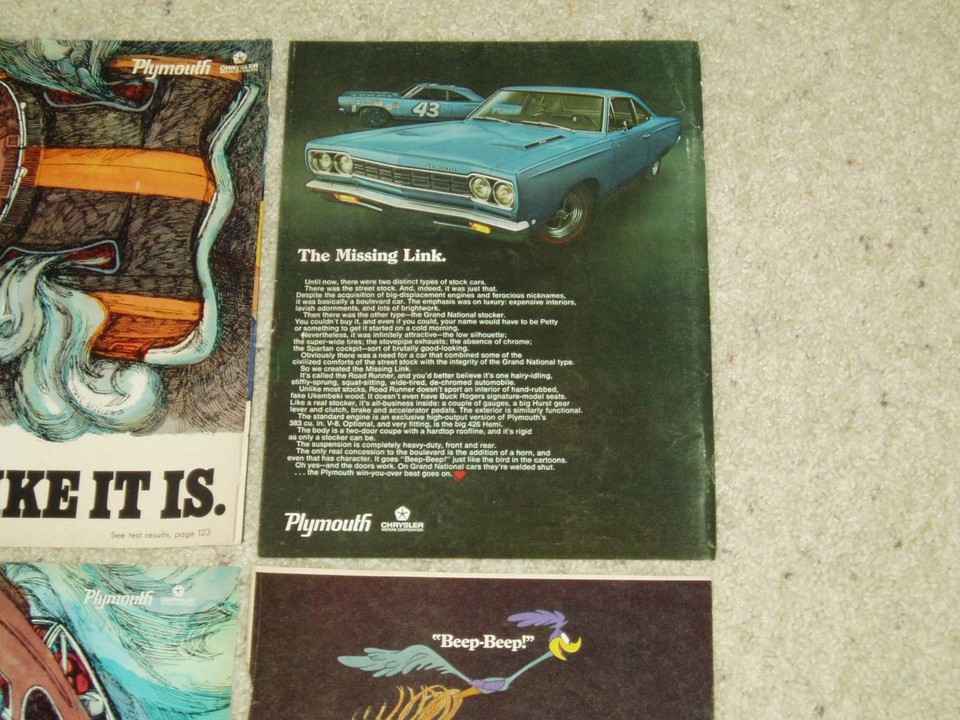 1967-1969 PLYMOUTH ROAD RUNNER GTX CUDA ORIGINAL AD LOT *VTG MOPAR 426 ...