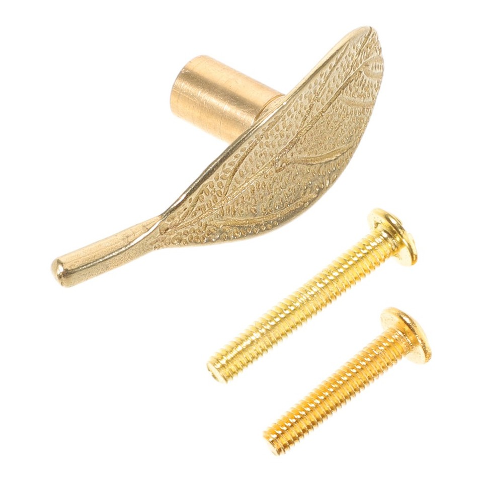 Solid Brass Cabinet Knobs - Leaf Shape Drawer Pulls Single Hole for ...