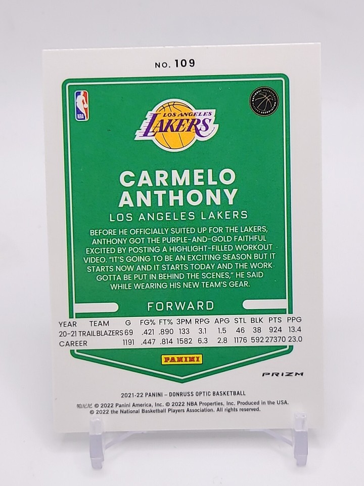2021-22 Donruss Optic - Carmelo Anthony - SILVER Pulsar Prizm Card #109 ...