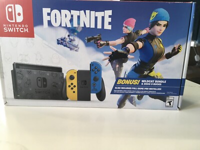 Nintendo Switch Console Yellow Blue JoyCon Fortnite Wildcat Bundle No ...