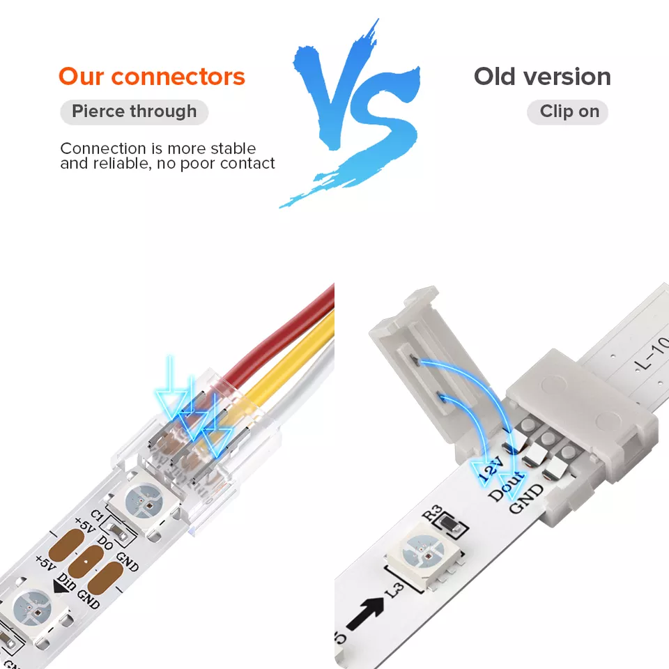 PREMIUM Connector 3 PIN RGB LED STRIP LIGHT SOLDERLESS WS2812B WS2811 ...