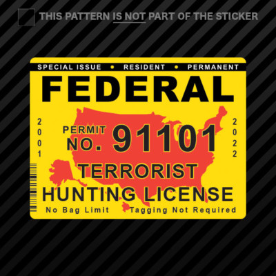 Federal Terrorist Hunting Permit Sticker Self Adhesive Vinyl USA United ...