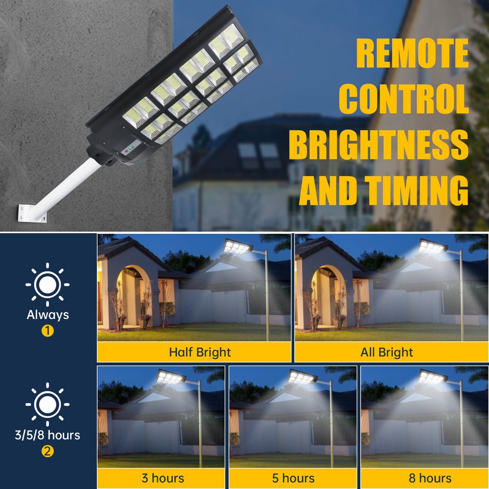 1600W LED Solar Street Light Dusk to Dawn Sensor Radar w/ Remote ...