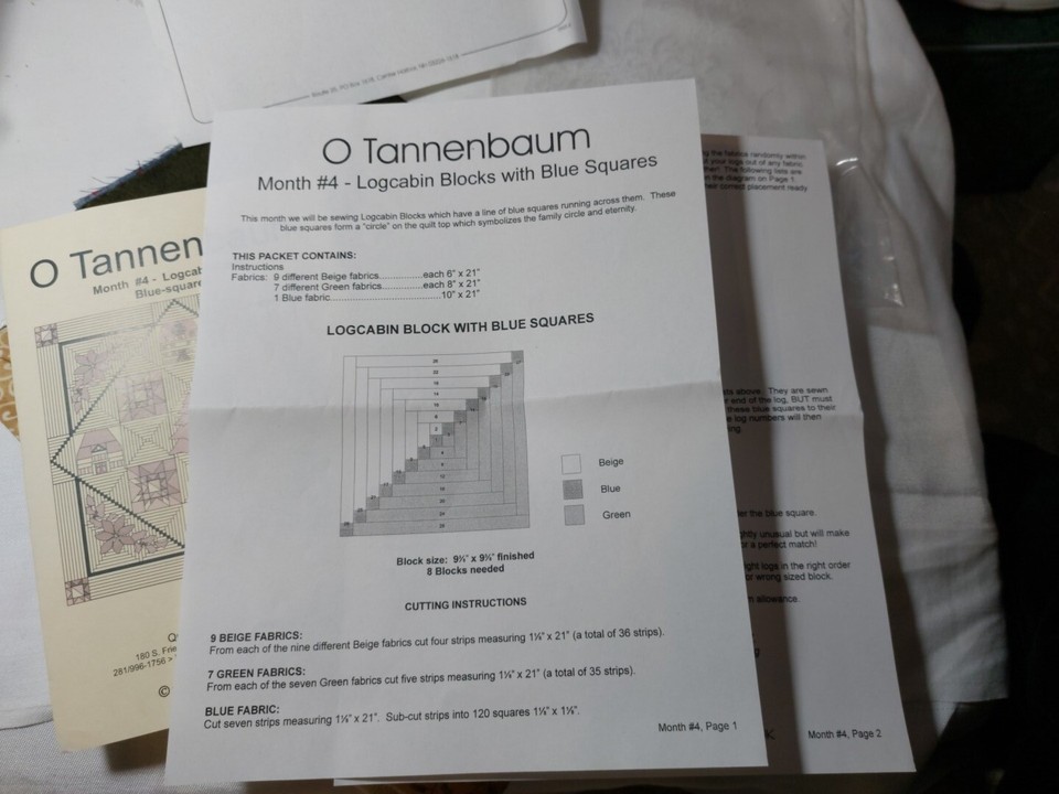 O Tannenbaum Mnth #4 Logcabin w Blue Squares Quakertown Quilts Pattern ...