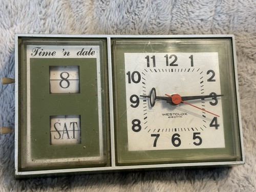 Vintage Westclox Electric Time N Date S 37-A Avocado Green Flip Date ...