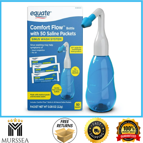 Equate Comfort Flow Bottle with 50 Saline Packets Nasal Wash System for ...