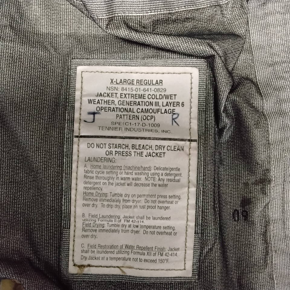 US Army ECWCS Gen III Level 6 Extreme Cold Wet Weather Jacket OCP XL-R ...