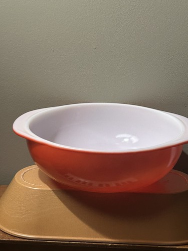 Vintage Pyrex USA 024 Dark Orange Flamingo 2qt Bowl Casserole Baking ...