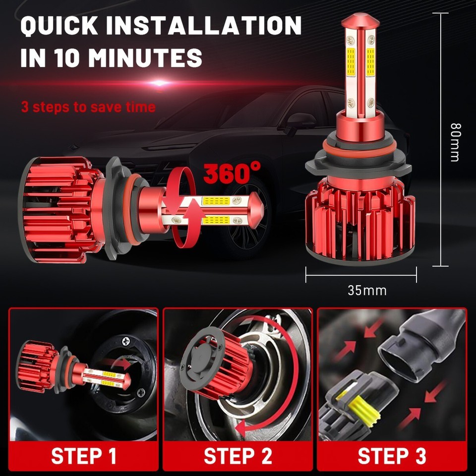 4x 9005 9006 LED Combo Headlight Bulbs 4SIDE High Low Beam Kit Xenon ...