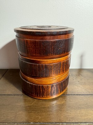 Vtg Solid Wooden Chinese Theme 3 Tier Round Stacking Container/ Box ...