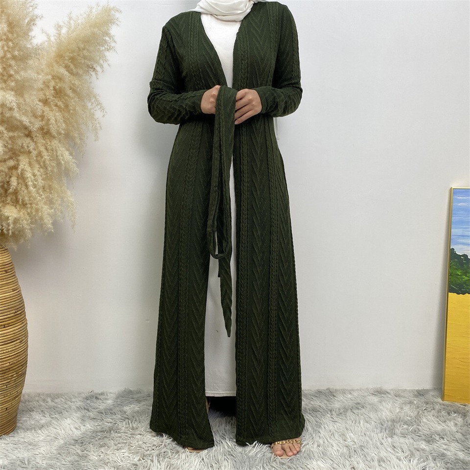 Muslim Knitted Open Cardigan Kaftan Robe Women Maxi Dress Abaya Dubai ...